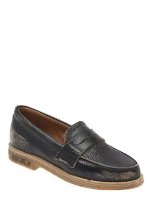 GOLDEN GOOSE Grained Leather Penny Loafer - Black