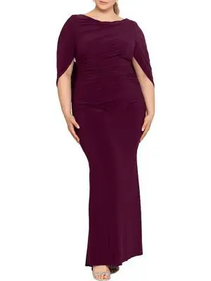 Betsy & Adam Drape Back Column Gown - Wine