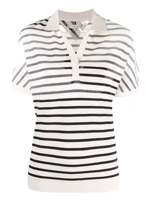 Tommy Hilfiger Striped Split-neck T-shirt - Neutrals