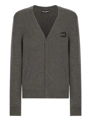 Dolce & Gabbana Logo Plaque Wool-blend Cardigan - Grey