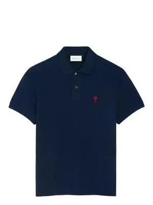 AMI Paris De Coeur Embroidered-logo Polo Shirt - Blue