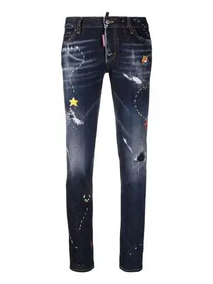 Dsquared2 Low-rise Embroidered Skinny Jeans - Blue