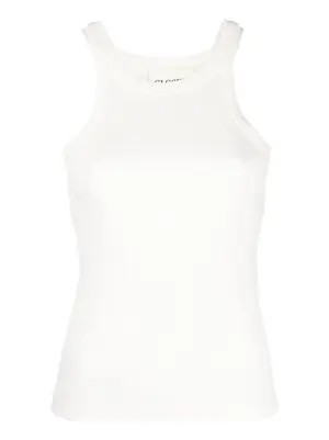 Closed Rib-knit Racer Tank Top - White