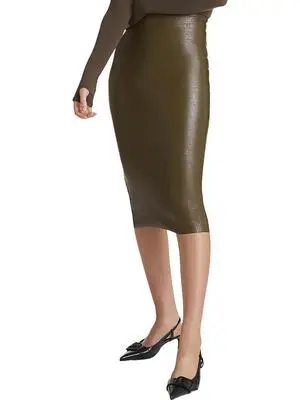 Commando Faux Leather Midi Pencil Skirt - Cadet