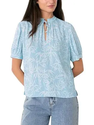 Whistles Leaves Tie Neck Blouse - Blue Multi