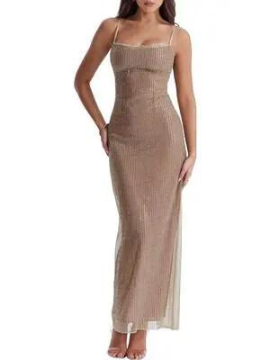 House Of Cb Alondra Cocktail Dress - Cafe Au Lait/olive Gold