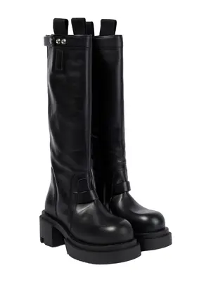 Rick Owens Pull On Leather Knee-high Boots - Black