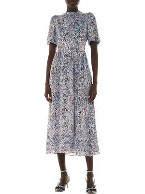 Whistles Blair Puff Sleeve Midi Dress - Blue/multi