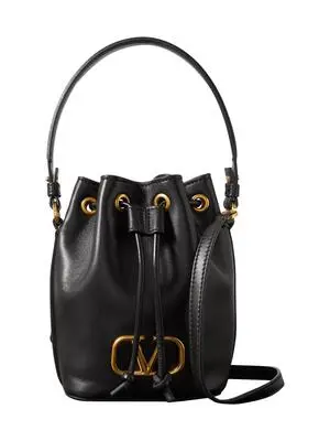 Valentino Garavani Vlogo Mini Embellished Leather Bucket Bag - Black