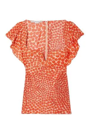 Stella McCartney Floral-print Silk-habotai Top - Orange