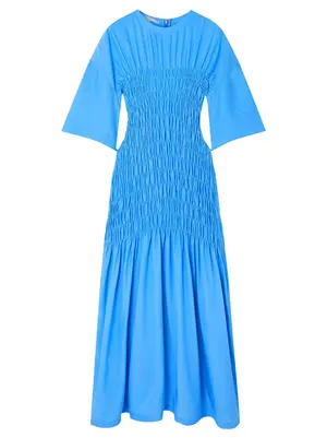 Stella McCartney Shirred Silk-satin Midi Dress - Azure