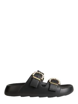STUART WEITZMAN Eva Faux Pearl Embellished Rubber Slides - Black