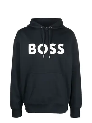 BOSS Logo-print Cotton Hoodie - Blue