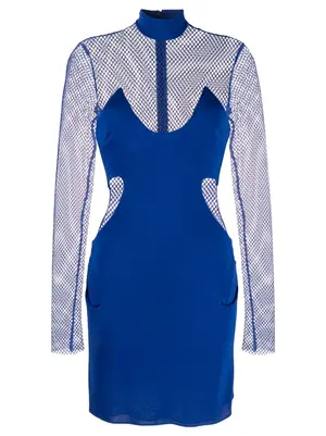 TOM FORD Crepe Mini Dress With Mesh Paneling - Blue