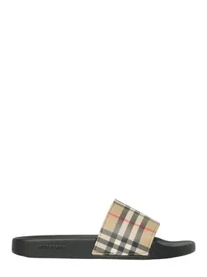 Burberry Furley Check Rubber Slides - Nude