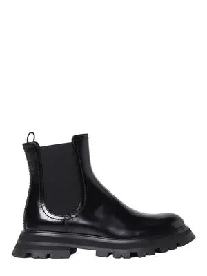 Alexander McQueen Ankle Boots In Brushed Leather - Black