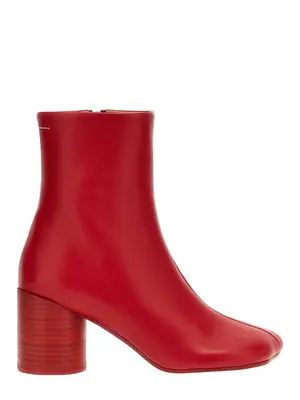 MAISON MARGIELA MM6 Maison Margiela Black Leather Zip-Up Ankle Boots Red
