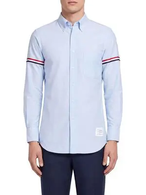 Thom Browne Long-sleeved Cotton Button-down Shirt - Blue