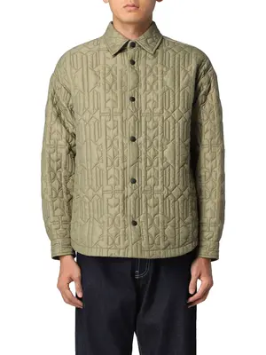 Palm Angels Overshirt In Quilted Nylon Green