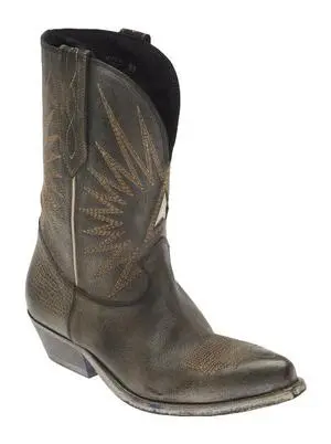GOLDEN GOOSE Wish Star Short Western Boots - Black/ecru Silver