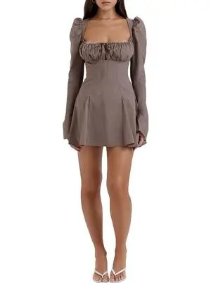 House Of Cb Carlina Long Sleeve Cotton Blend Dress - Mocha