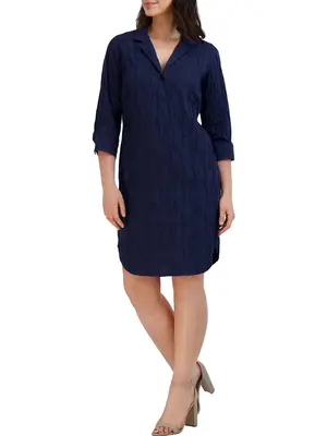 Foxcroft Foxcroft Sloane Crinkle Popover Shirtdress Navy