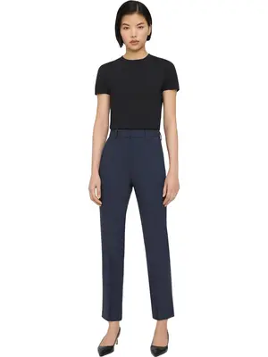 Theory High-waist Straight-leg Good Wool Pant - Nocturne Navy