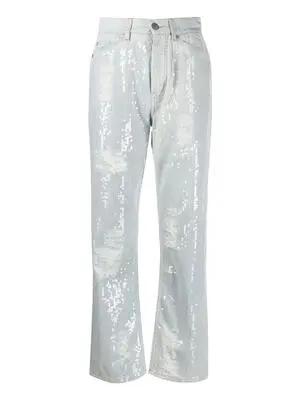 Palm Angels Sequinned Straight-leg Jeans - Blue