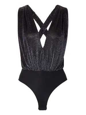 Zeynep Arçay Draped Metallic Bodysuit - Midnight Blue