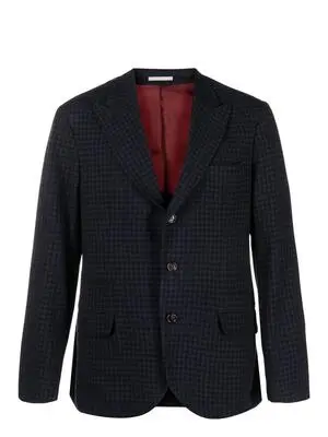 Brunello Cucinelli Houndstooth-pattern Wool-blend Blazer - Blue