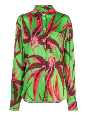 LOUISA BALLOU Floral-print Long-sleeve Shirt - Green