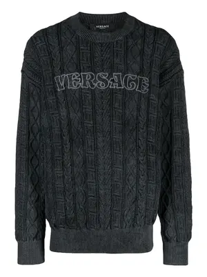 Versace Greca Cable-knit Jumper - Black