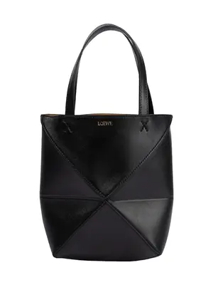 Loewe Puzzle Fold Mini Leather Tote Bag - Black