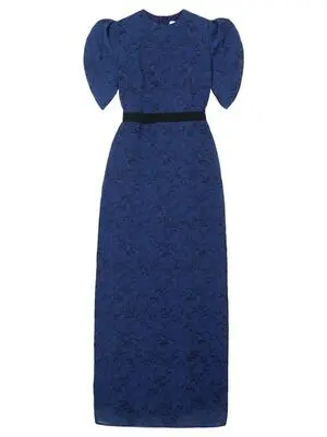 Erdem Belted Metallic Cloqué Gown - Blue