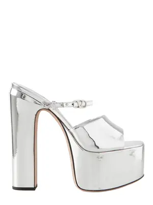Valentino Garavani Tan-go 155 Mirrored-leather Platform Mules - Silver