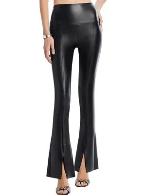 Norma Kamali Spat Split Hem Faux Leather Leggings - Black