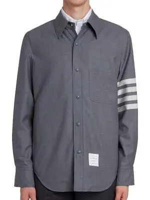 Thom Browne Four-bar Slim Fit Wool Shirt - Med Grey