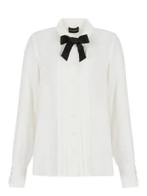 Emporio Armani Crêpe Shirt With Pleats And Bow - White