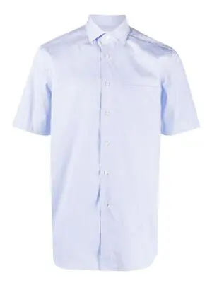 XACUS Striped Short-sleeve Cotton Shirt - Blue