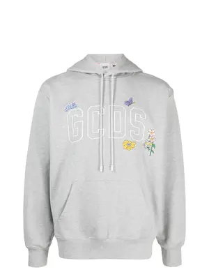 Gcds Logo-embroidered Cotton Hoodie - Grey