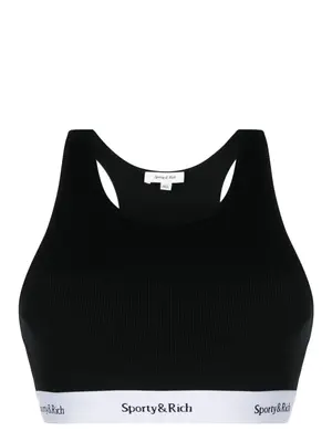 SPORTY & RICH Fine-ribbed Cropped Tank Top - Black