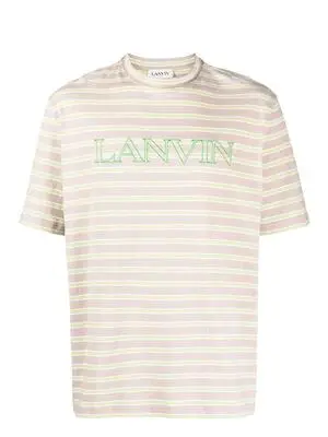 LANVIN Striped Logo-embroidered T-shirt - Brown