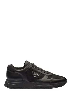 Prada Logo-jacquard Leather Sneakers - Black
