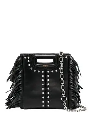 Maje Embellished Fringed Leather Mini Bag - Black