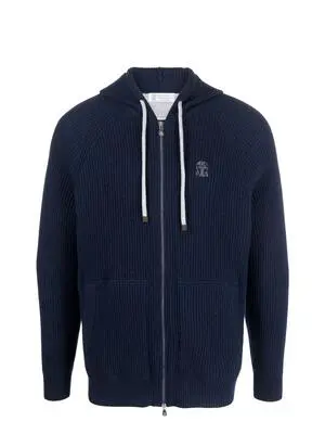 Brunello Cucinelli Logo-embroidered Zip-up Hoodie - Blue