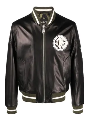 ROBERTO CAVALLI Roberto Cavalli Monogram-Patch Leather Bomber Jacket