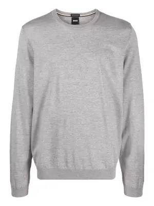 BOSS Round-neck Virgin-wool Jumper - Grey