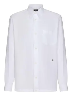 Dolce & Gabbana Long-sleeved Button-up Linen Shirt - White