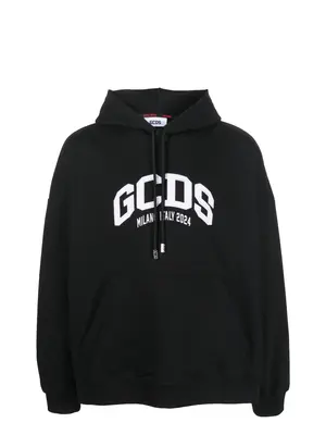 Gcds Lounge Logo Cotton Hoodie - Black