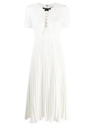 SELF-PORTRAIT Lace-collar Pleated Midi Dress - White